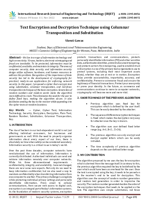 (PDF) Text Encryption and Decryption Technique using Columnar ... (PDF) Text Encryption and Decryption Technique using Columnar ...