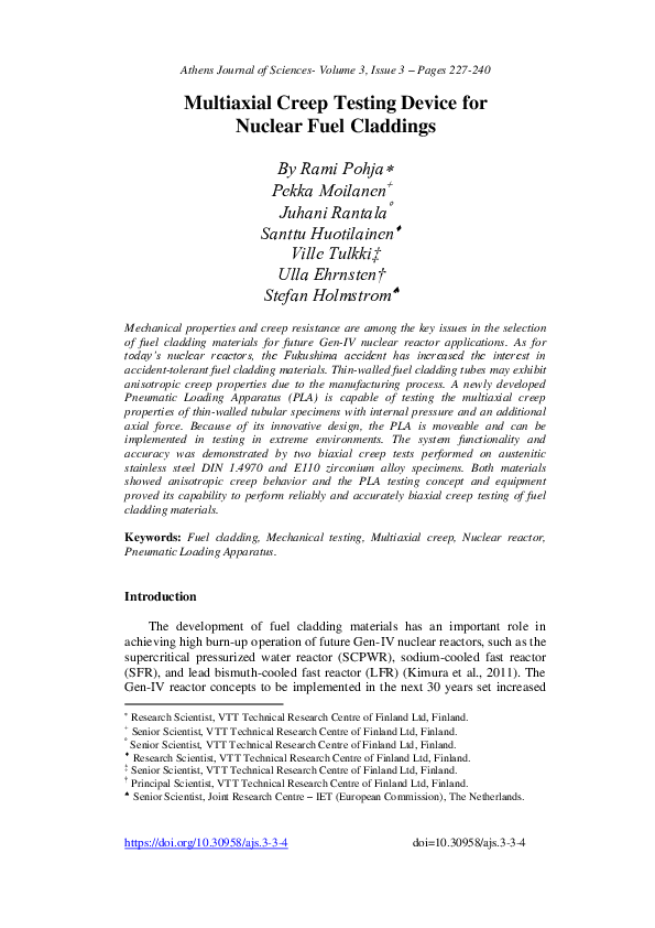 (PDF) Multiaxial Creep Testing Device for Nuclear Fuel Claddings