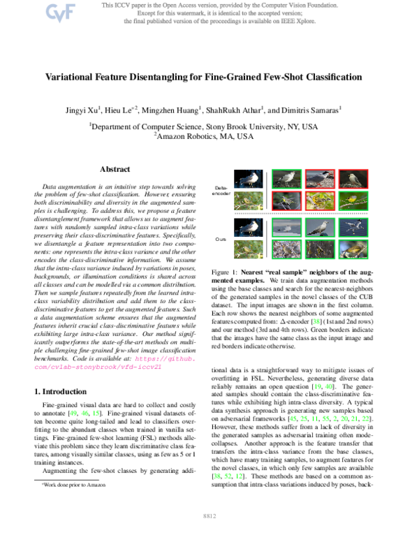 Pdf Variational Feature Disentangling For Fine Grained Few Shot Classification