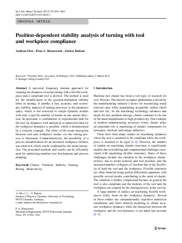 (PDF) Position-dependent stability analysis of turning with tool and ...