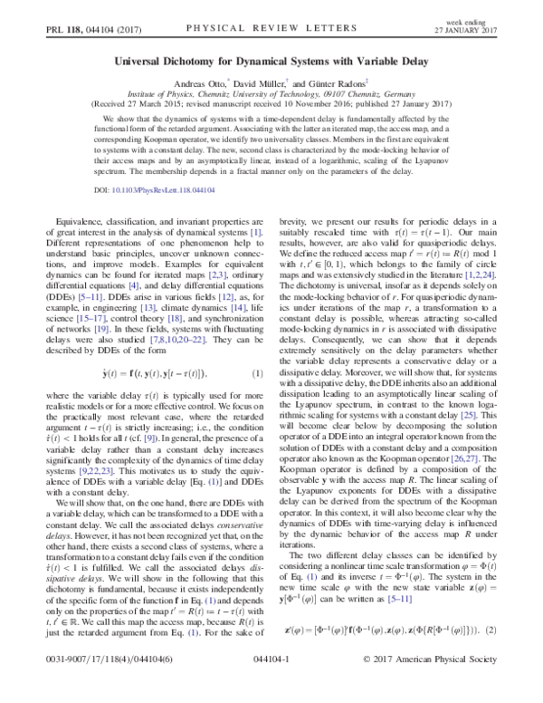 (PDF) Universal Dichotomy for Dynamical Systems with Variable Delay