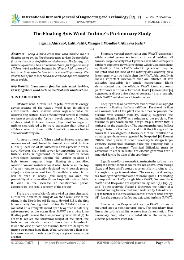(PDF) The Floating Axis Wind Turbine's Preliminary Study