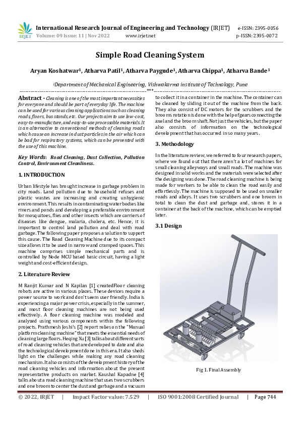 (PDF) Simple Road Cleaning System