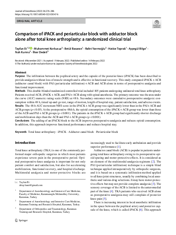(PDF) Comparison of iPACK and periarticular block with adductor block ...
