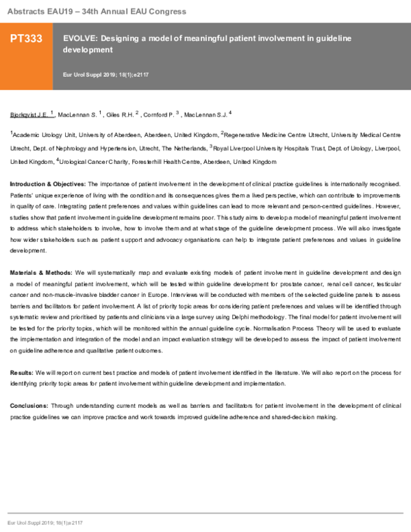 (PDF) EVOLVE: Designing a model of meaningful patient involvement in guideline development ...