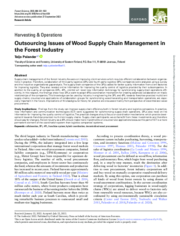 (PDF) Outsourcing Issues of Wood Supply Chain Management in the Forest ...