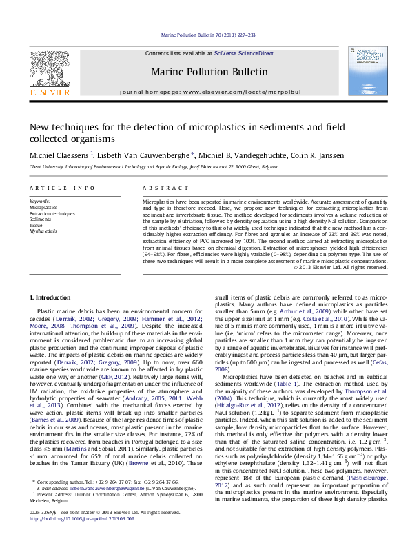 (PDF) New techniques for the detection of microplastics in sediments and field collected organisms