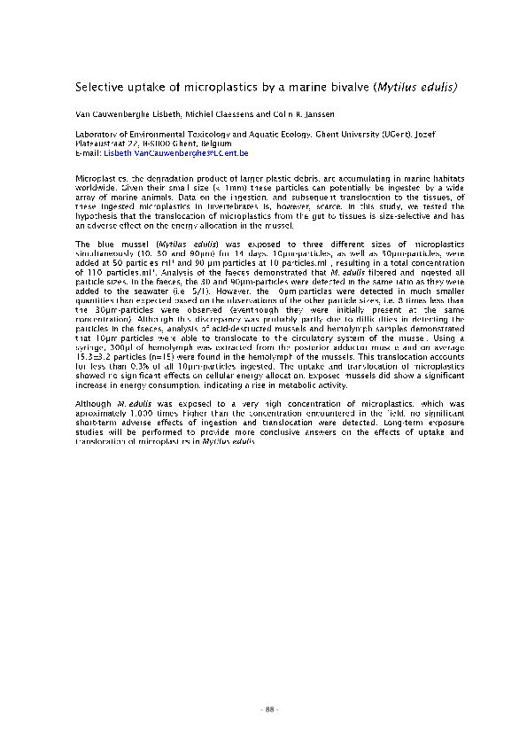 Pdf Selective Uptake Of Microplastics By A Marine Bivalve Mytilus
