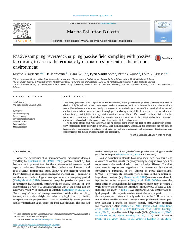 (PDF) Passive sampling reversed: Coupling passive field sampling with passive lab dosing to ...