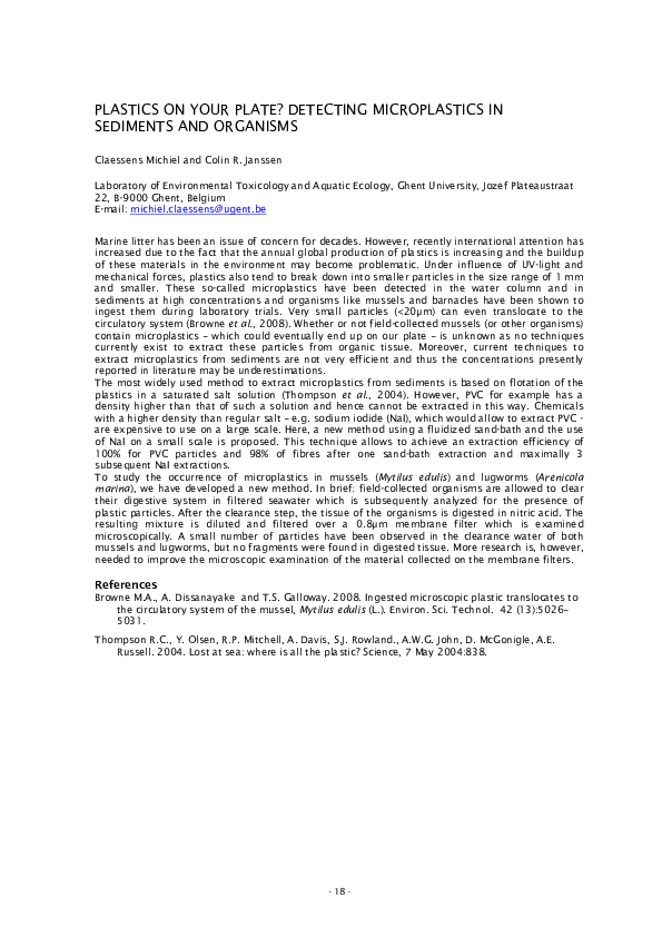 (PDF) Plastics on Your Plate? Detecting Microplastics in Sediments and ...