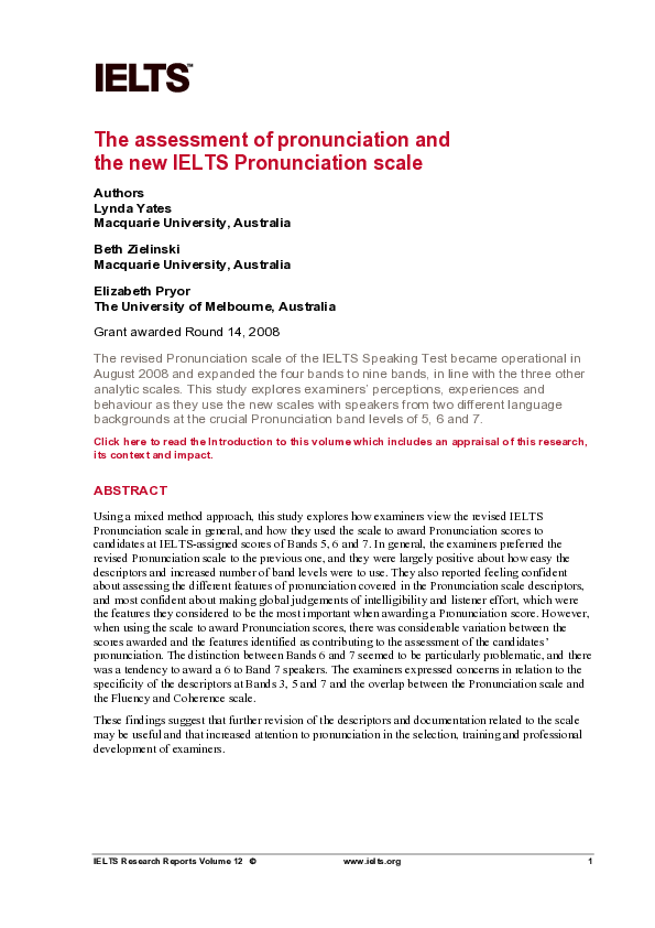 (PDF) The assessment of pronunciation and the new IELTS pronunciation scale