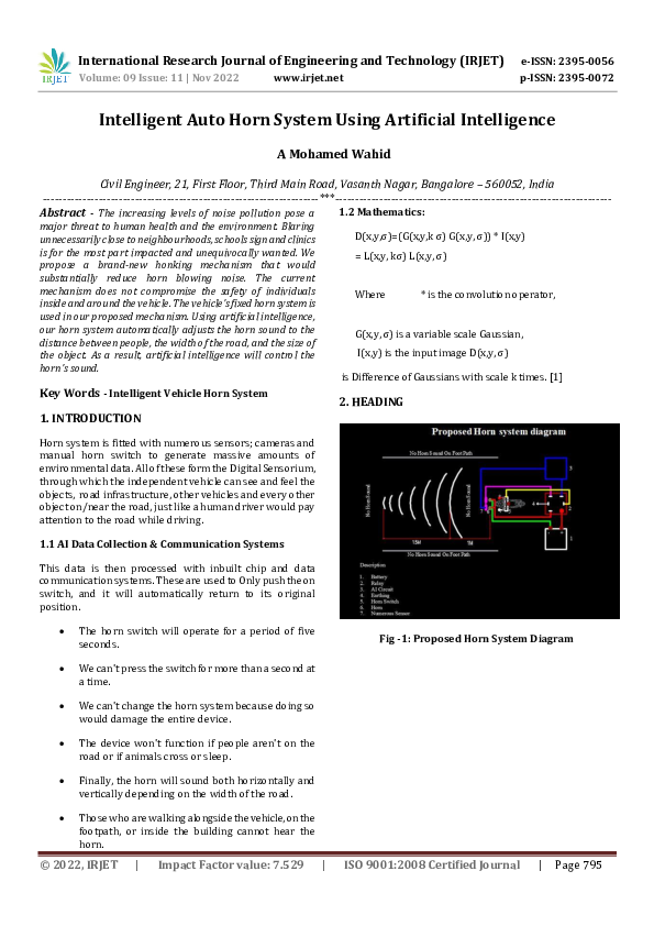 (PDF) Intelligent Auto Horn System Using Artificial Intelligence
