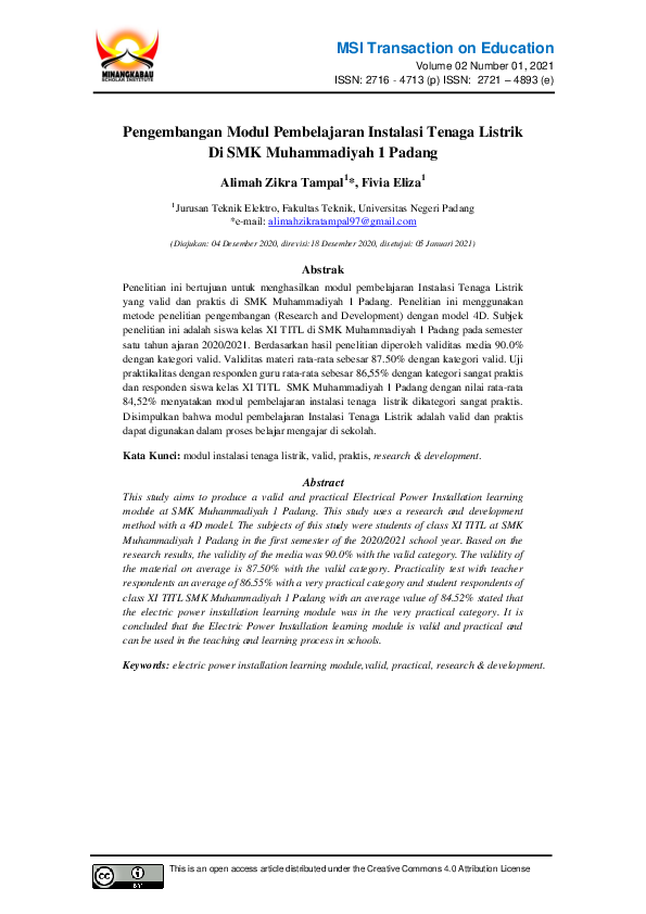 (PDF) Pengembangan Modul Pembelajaran Instalasi Tenaga Listrik Di SMK ...