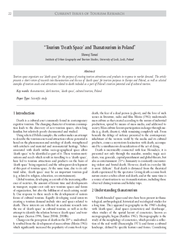 (PDF) Current Issues of Tourism Research “ Tourism ‘ Death Space ’ and Thanatourism in Poland
