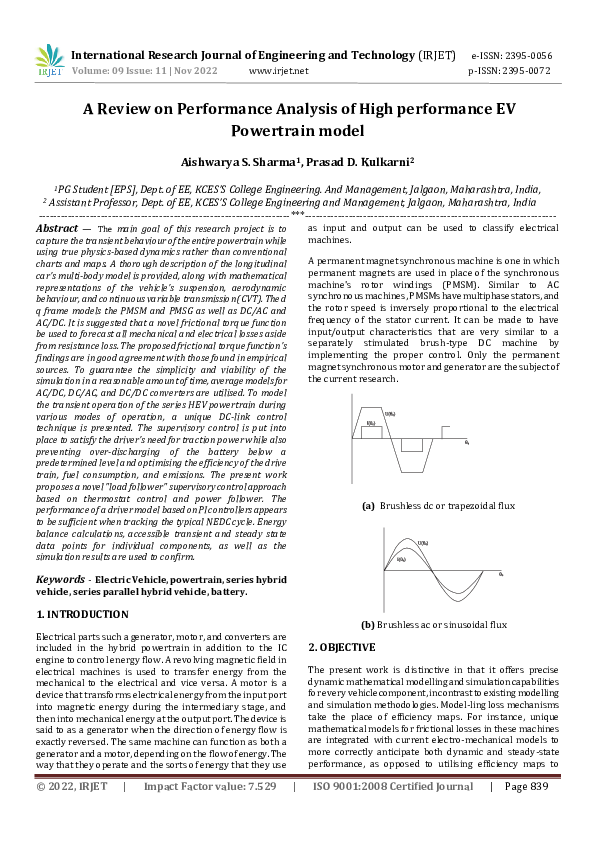 (PDF) A Review on Performance Analysis of High performance EV Powertrain model