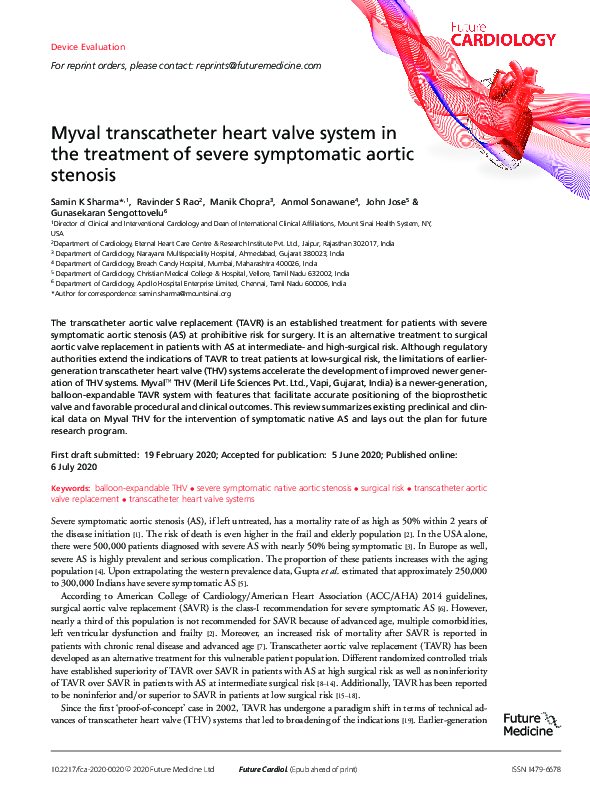 (PDF) Myval THV System for Treating Severe Aortic Stenosis