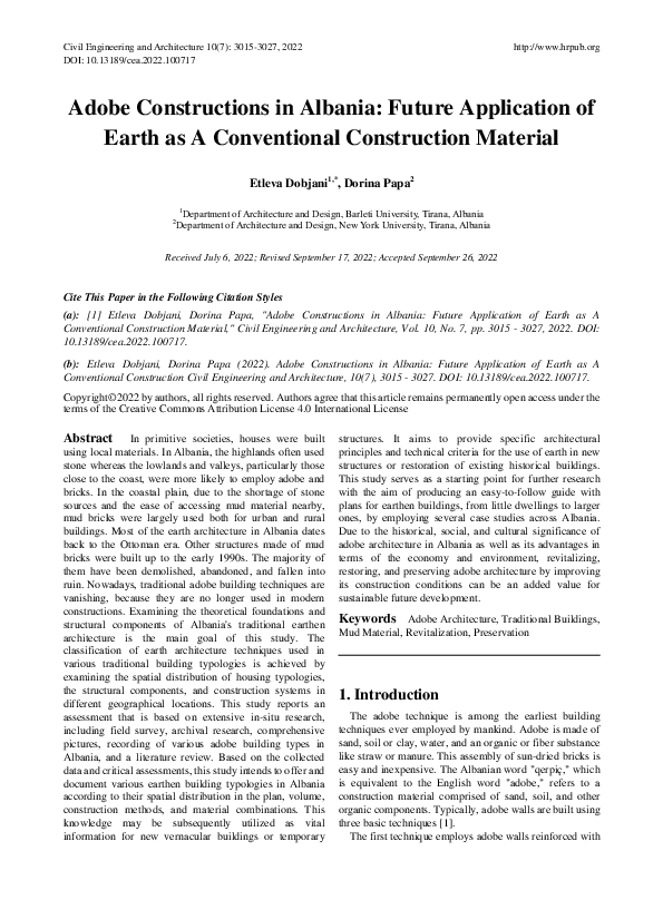 (PDF) Adobe Constructions in Albania: Future Application of Earth as A ...