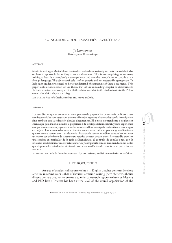(PDF) Concluding your masters'level thesis