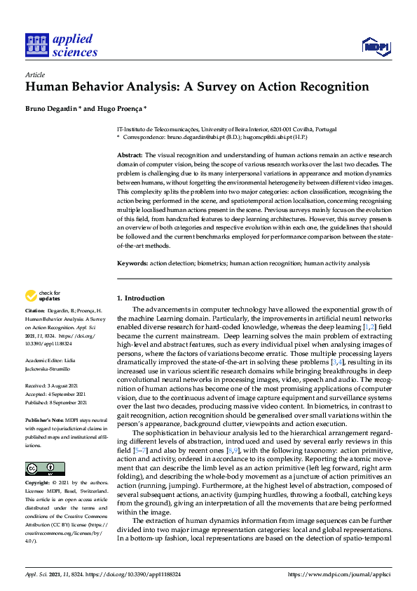 (PDF) Human Behavior Analysis: A Survey on Action Recognition
