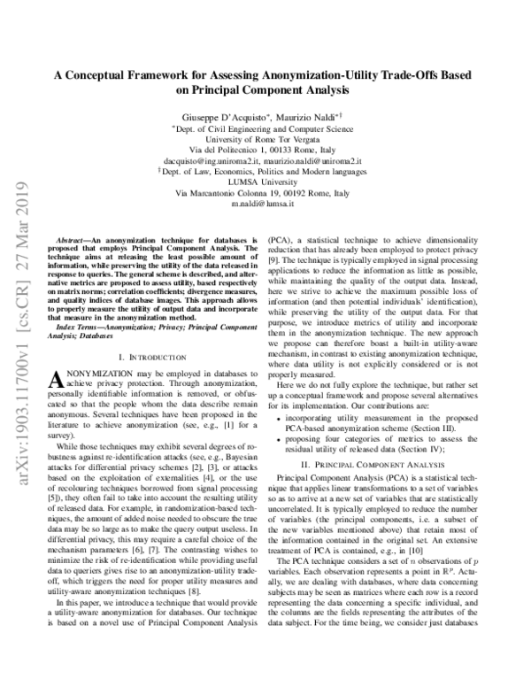 (PDF) A Conceptual Framework for Assessing Anonymization-Utility Trade-Offs Based on Principal ...