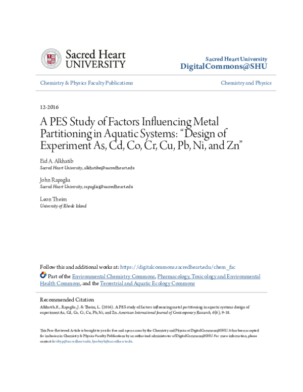 (PDF) A PES Study of Factors Influencing Metal Partitioning in Aquatic ...
