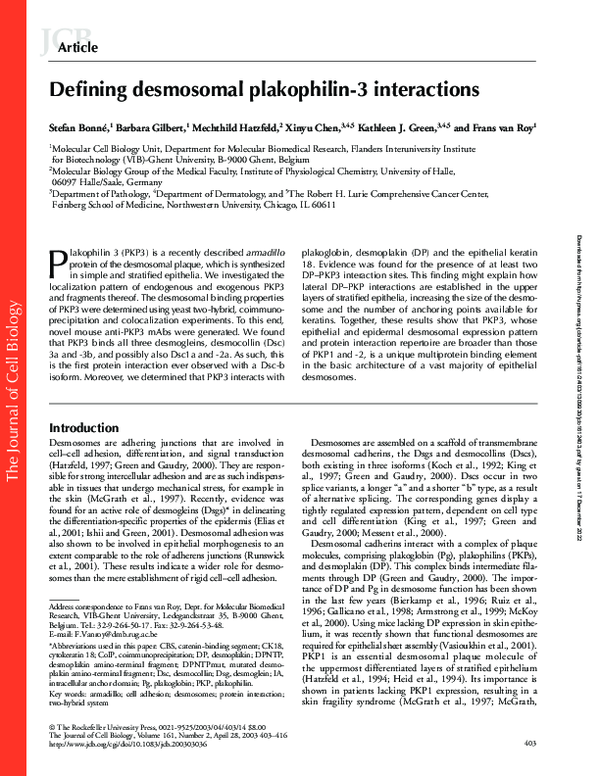 (PDF) Defining desmosomal plakophilin-3 interactions