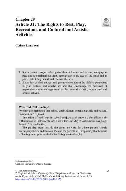 (PDF) Article 31: The Rights to Rest, Play, Recreation, and Cultural ...