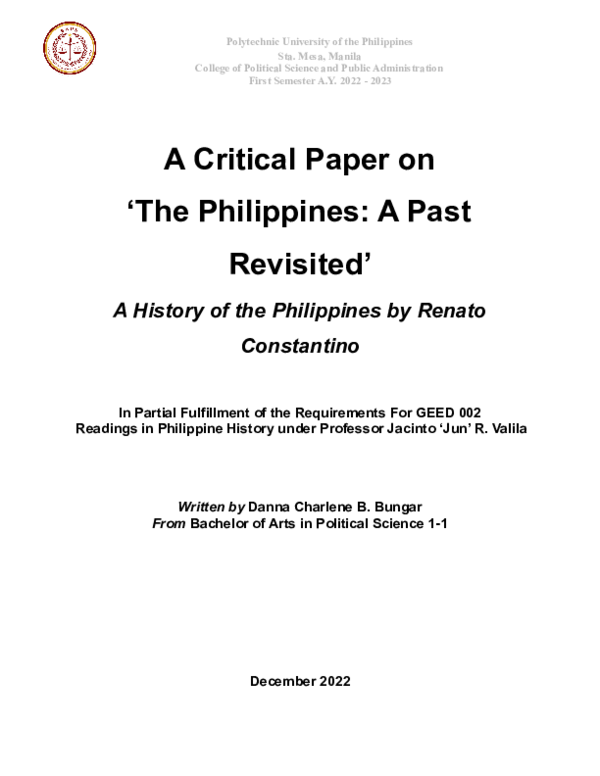 (PDF) BUNGAR A Critical Paper RIPH | Danna Charlene Bungar - Academia.edu