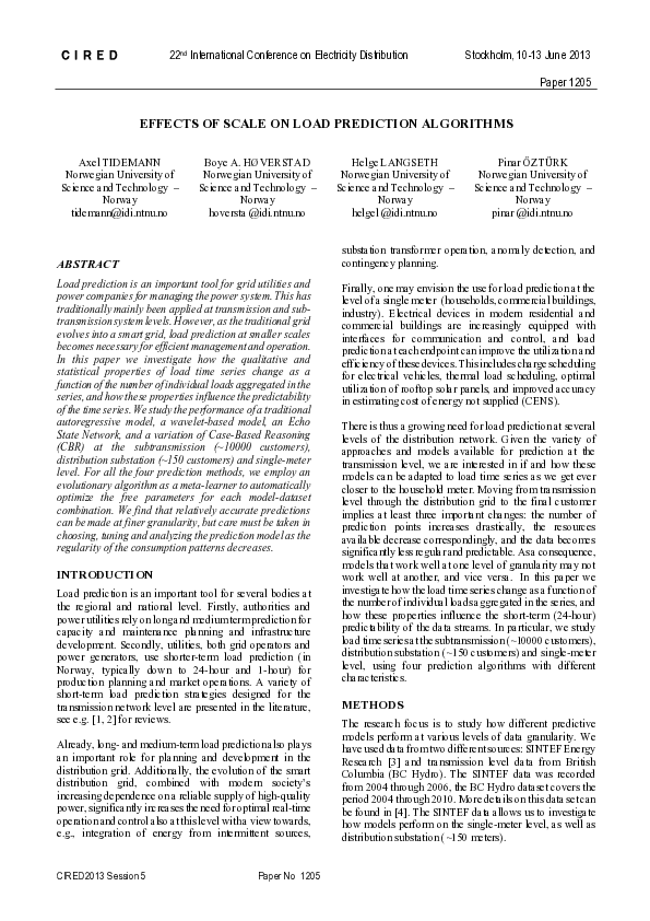 (PDF) Effects of scale on load prediction algorithms