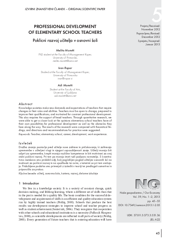 (PDF) Professional Development of Elementary School Teachers