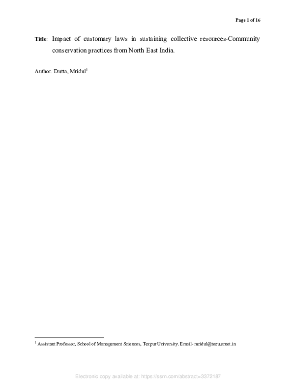 (PDF) Impact of Customary Laws in Sustaining Collective Resources ...