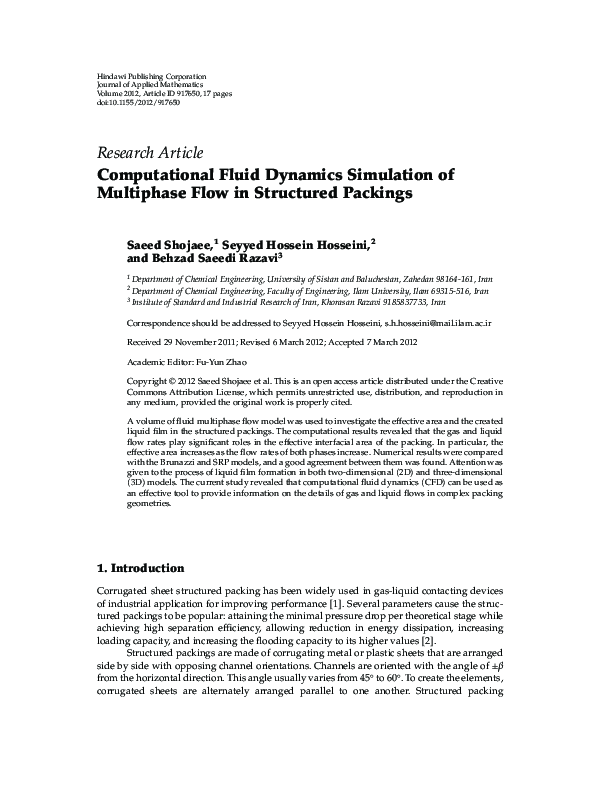 (PDF) Computational Fluid Dynamics Simulation of Multiphase Flow in Structured Packings