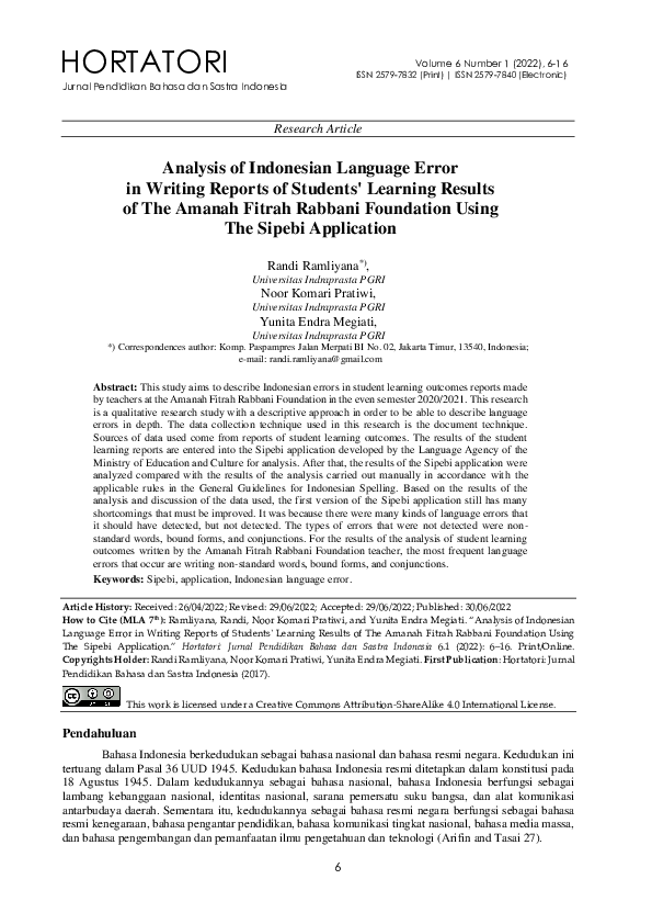 (PDF) Analysis of Indonesian Language Error in Writing Reports of ...