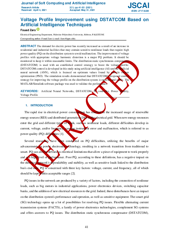 Pdf Retraction Voltage Profile Improvement Using Dstatcom Based On Artificial Intelligence