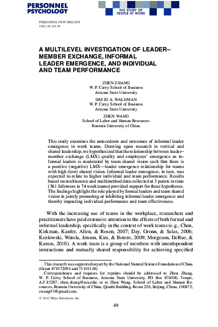 (PDF) A Multilevel Investigation of Leader- Member Exchange, Informal ...