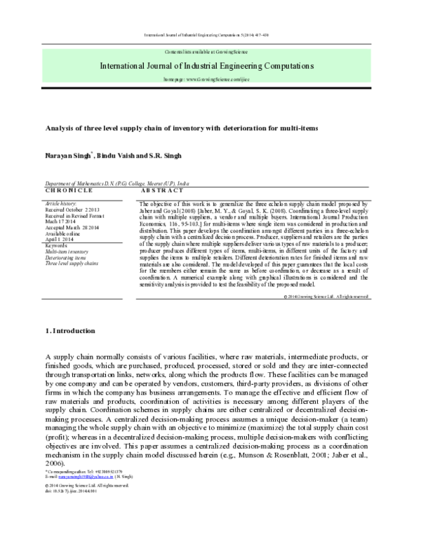 (PDF) Analysis of three level supply chain of inventory with deterioration for multi-items | Dr ...