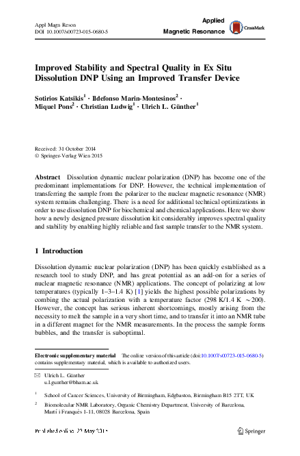 (PDF) Improved Stability and Spectral Quality in Ex Situ Dissolution ...