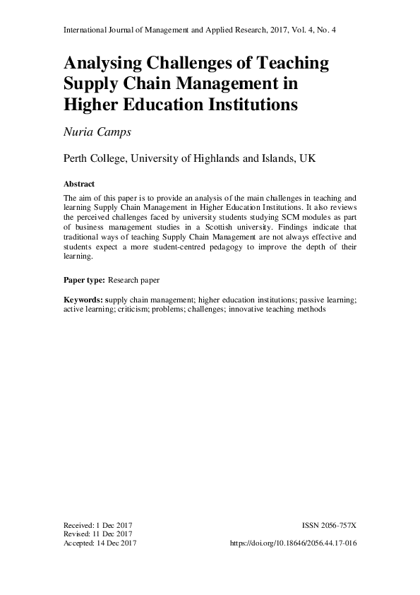 (PDF) Analysing Challenges of Teaching Supply Chain Management in ...