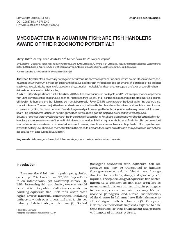 (PDF) Mycobacteria in Aquarium Fish: Are Fish Handlers Aware of Their ...