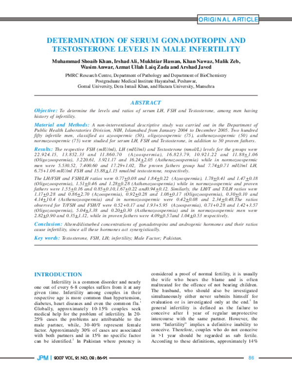 (PDF) Determination of serum gonadotropin and testosterone levels in ...