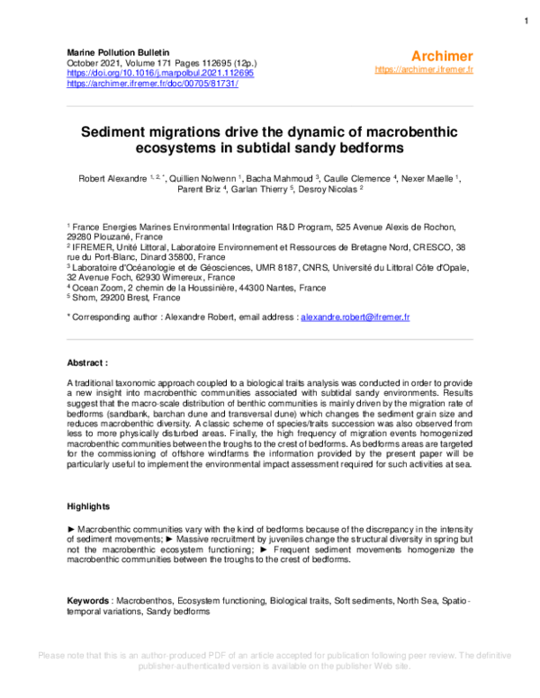 (PDF) Sediment migrations drive the dynamic of macrobenthic ecosystems ...