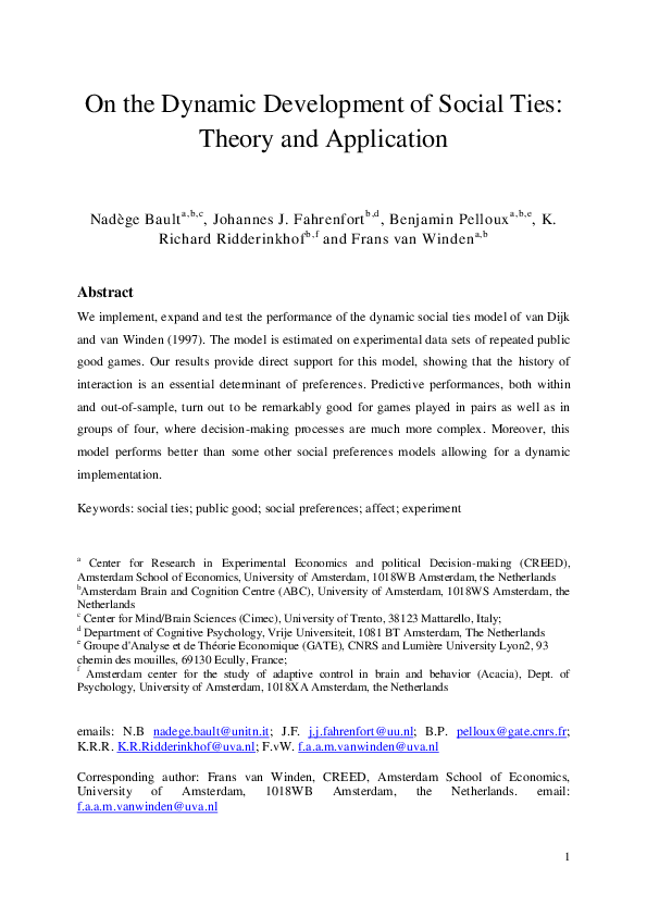 (PDF) 1 On the Dynamic Development of Social Ties: Theory and Application