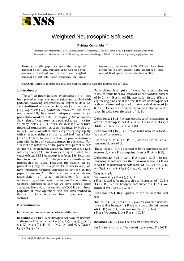 (PDF) Weighted Neutrosophic Soft Sets