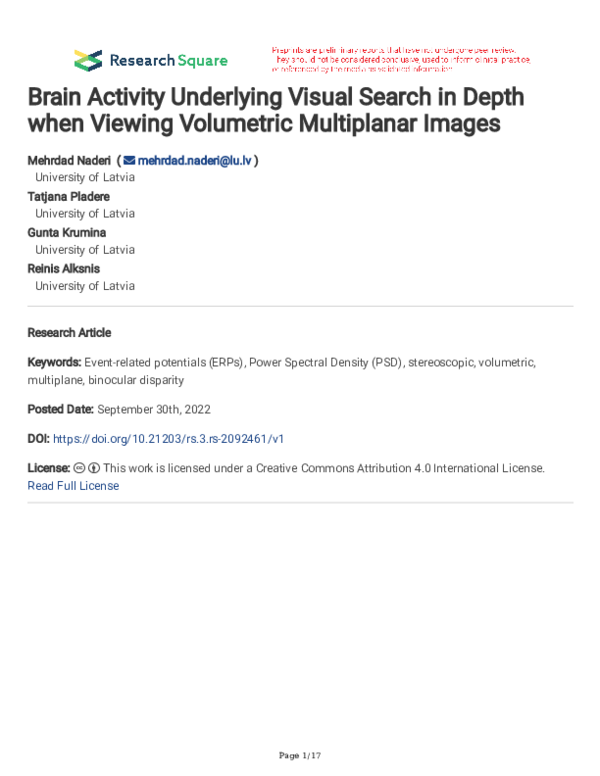 (PDF) Brain Activity Underlying Visual Search in Depth when Viewing ...