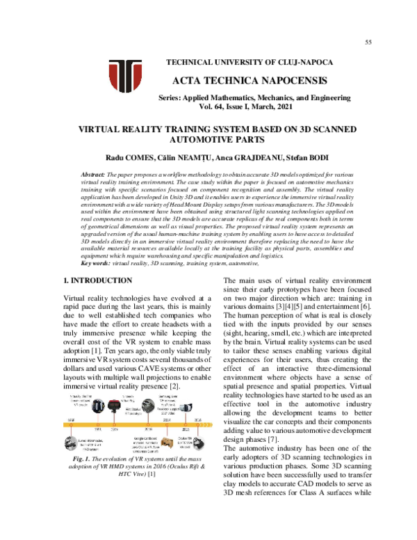 (PDF) Virtual Reality Training System Based on 3D Scanned Automotive Parts