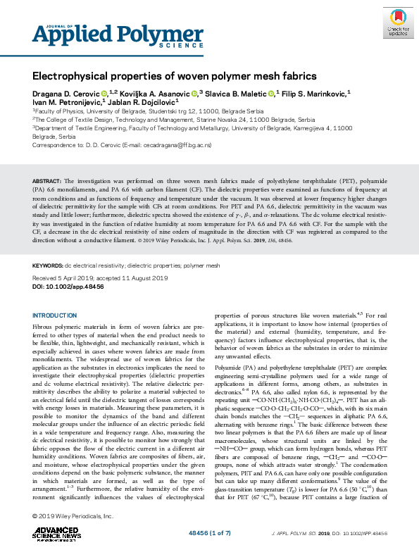 (PDF) Electrophysical properties of woven polymer mesh fabrics