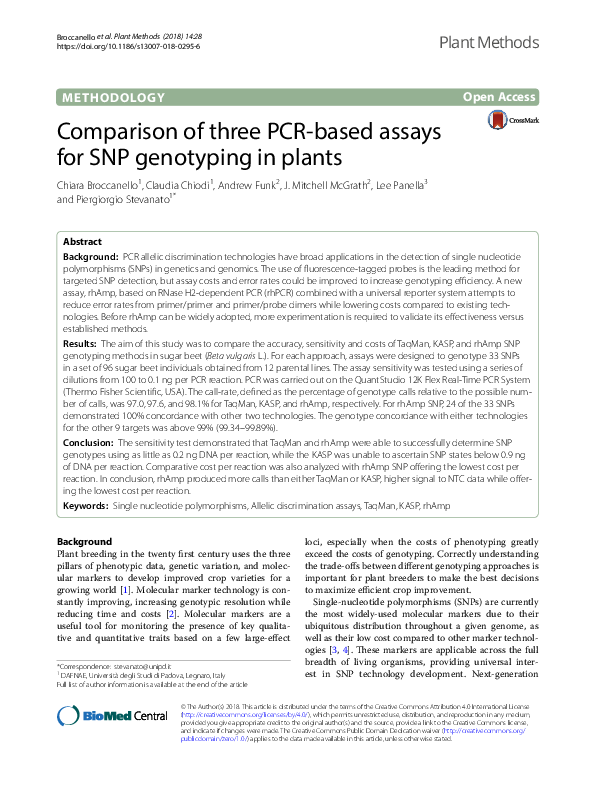(PDF) Comparison of three PCR-based assays for SNP genotyping in plants
