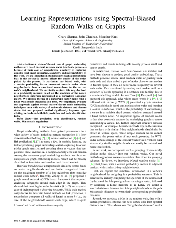 (PDF) Learning Representations using Spectral-Biased Random Walks on Graphs