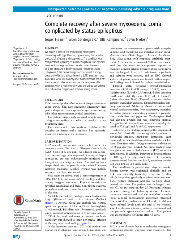 (PDF) Complete recovery after severe myxoedema coma complicated by ...