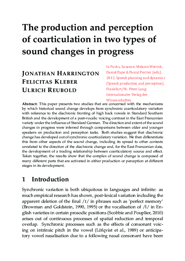 (PDF) The production and perception of coarticulation in two types of ...